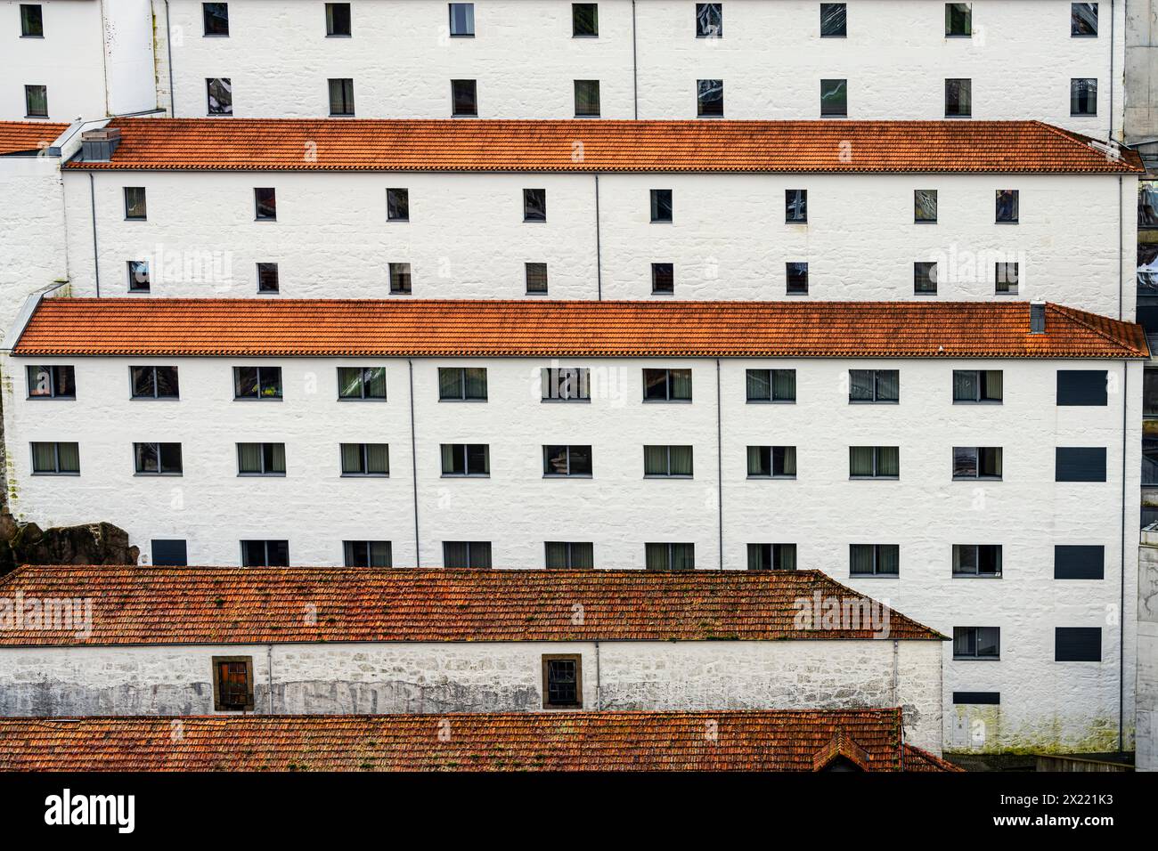 Bird's-eye view of buidlings by Douro river below Monastery of Serra do ...