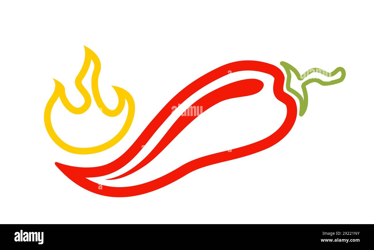 Vector illustration of a spicy chili pepper with flame. Cartoon red ...