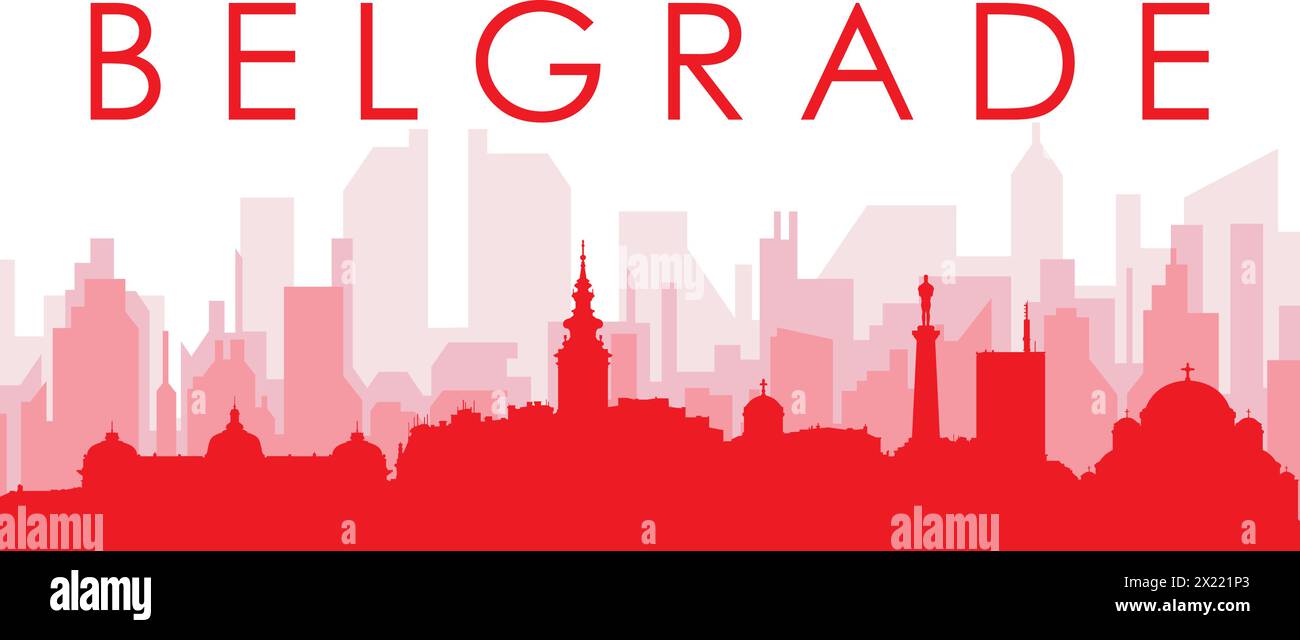 Red panoramic city skyline poster of BELGRADE, SERBIA Stock Vector ...