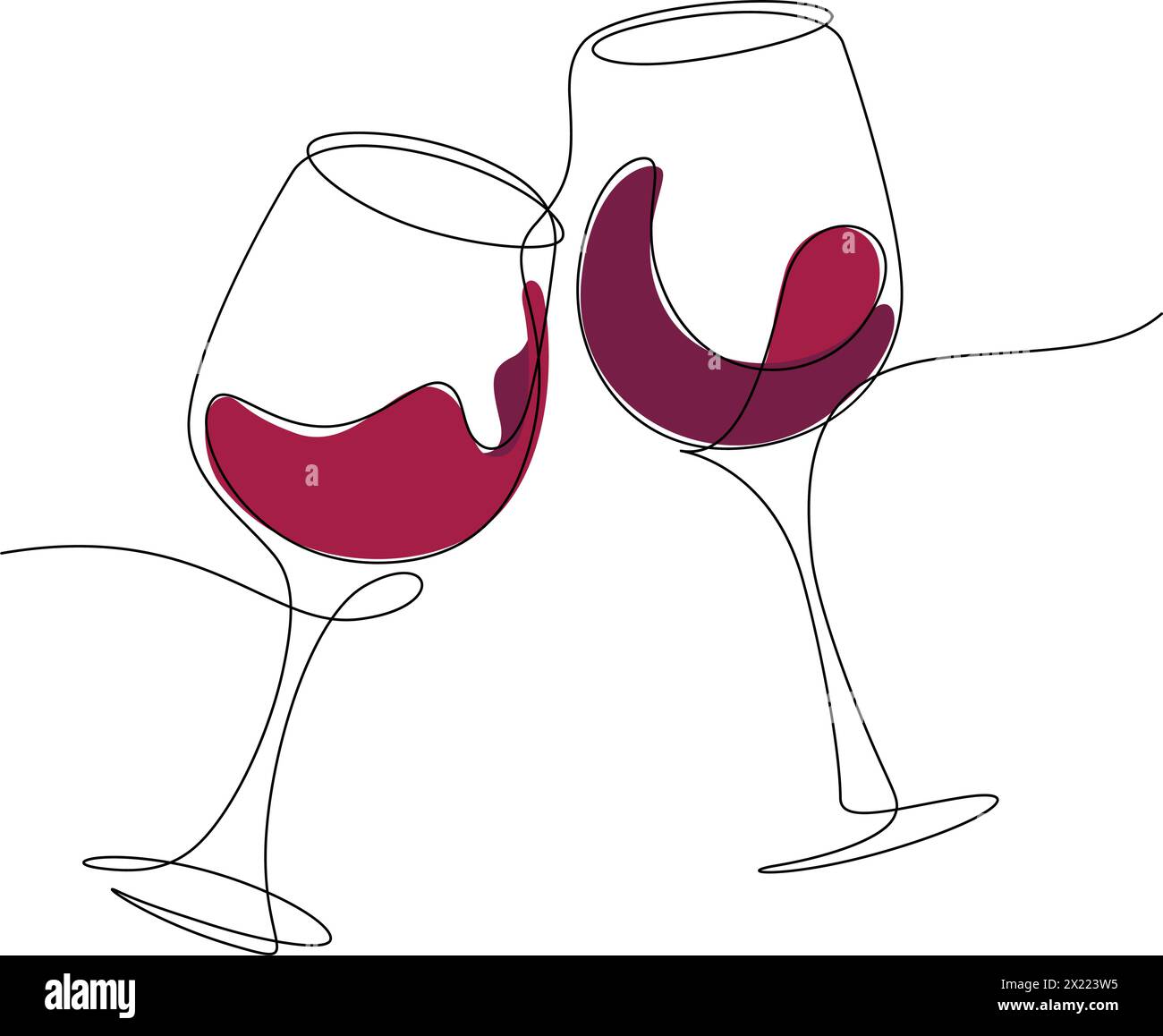 one line continuous of red wine celebratory toast cheers together hand ...