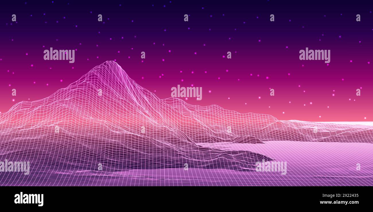 Retro abstract wireframe digital landscape banner design Stock Vector ...