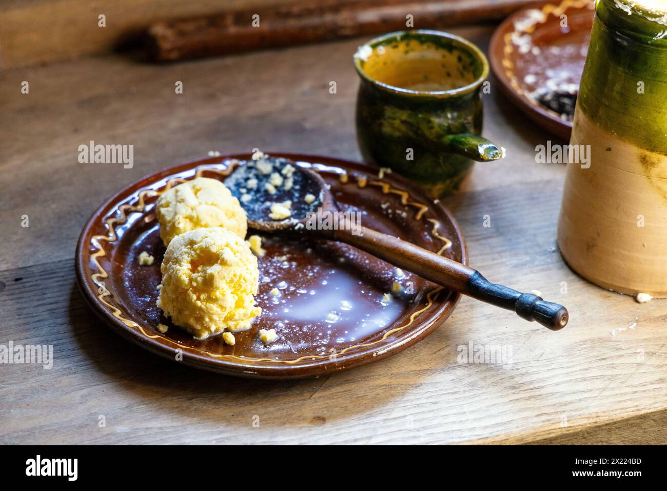 Clusters of homemade butter churned in an old-fashioned traditional way ...
