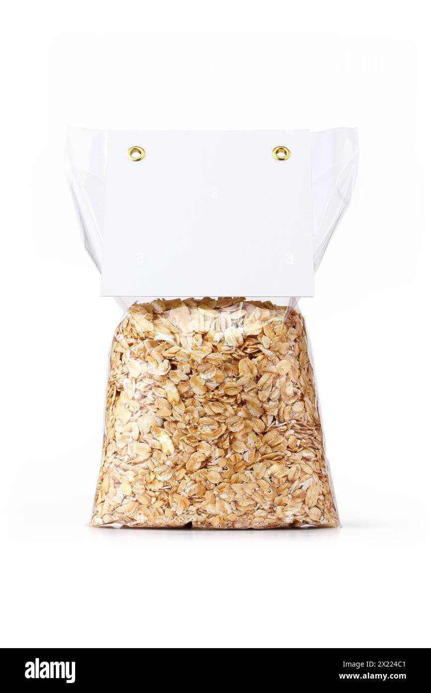 packaging of oatmeal isolated white background Stock Photo - Alamy