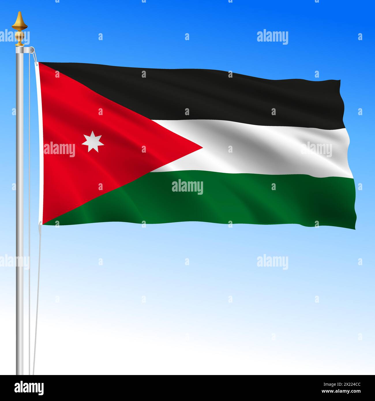 Kingdom of Jordan, official national waving flag, asiatic country ...