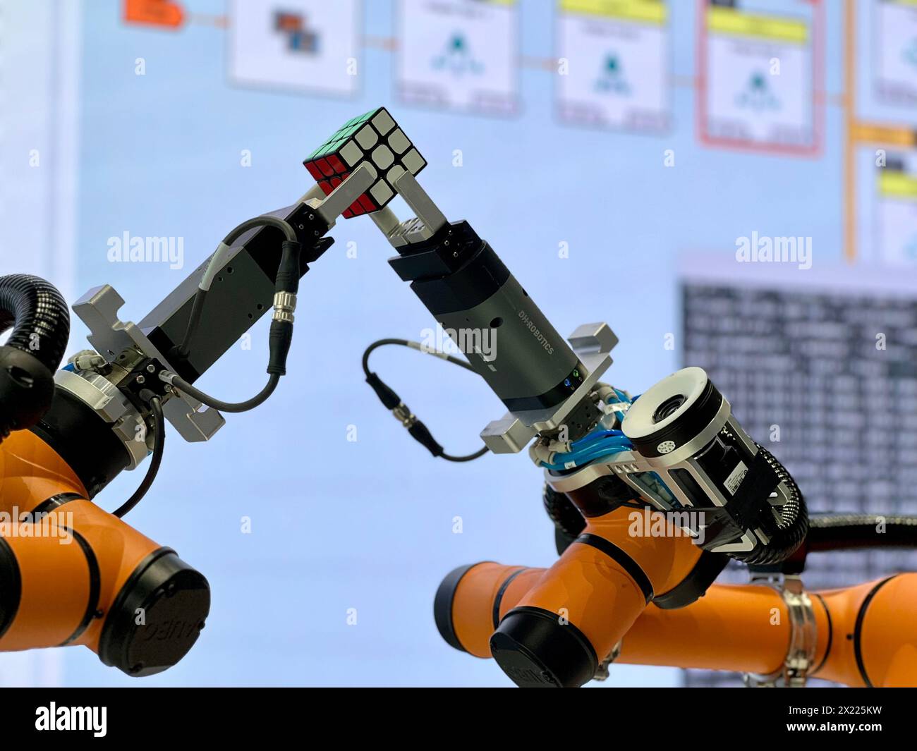 Nanjing, China's Jiangsu Province. 11th Apr, 2024. Two robotic arms ...