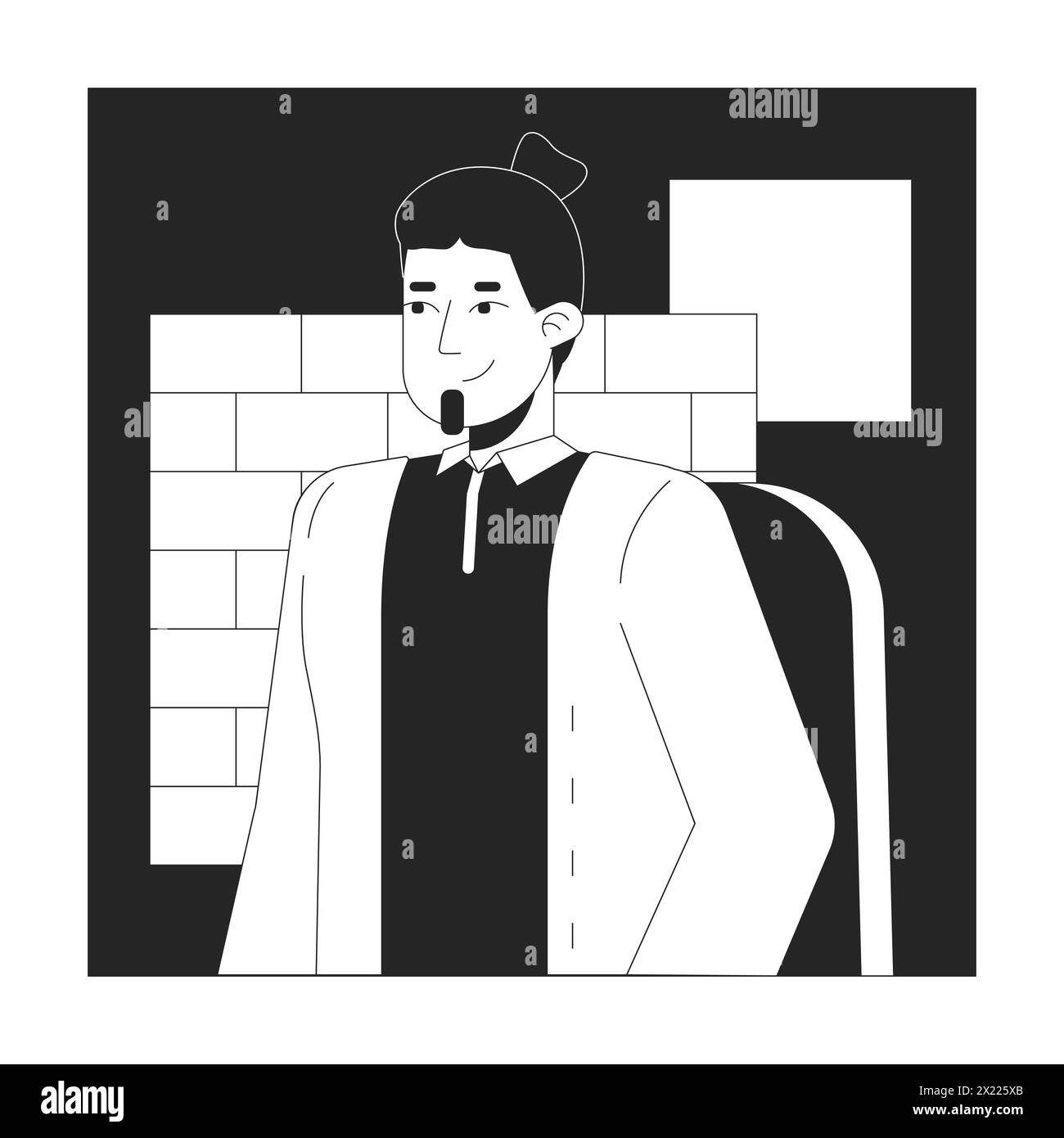 Positive man office worker black and white 2D line cartoon character ...