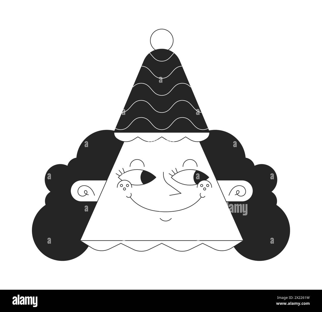 Triangle woman funny hat black and white 2D vector avatar illustration ...