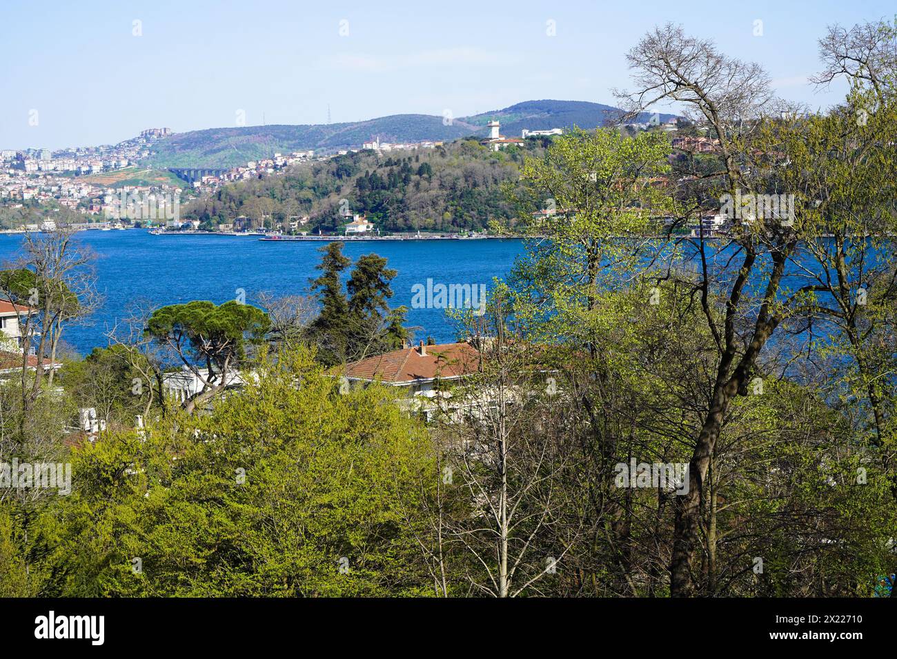 General view of the Bosphorus from the tree covered Emirgan grove ...