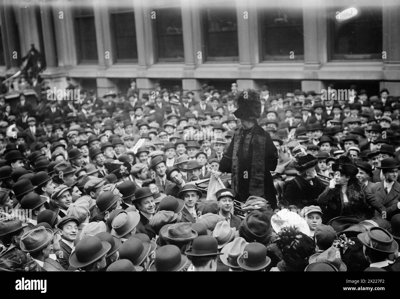 Mrs. Pankhurst in Wall St., 1911. Shows a woman suffrage meeting in New ...