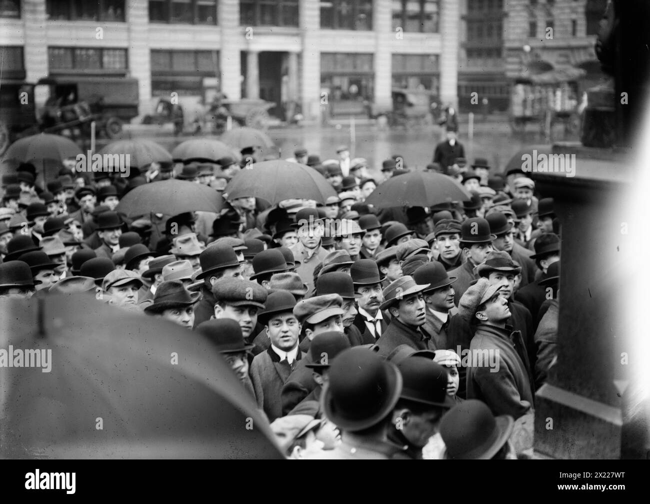 N.Y. - Lawrence strike meeting, (1912?). Shows group of men gathered ...