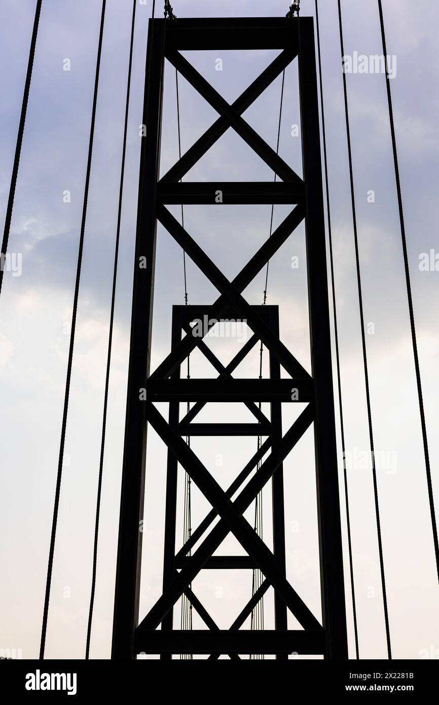 The Iron Black Bridge Under Cloudy Sky. Little Road through metal ...