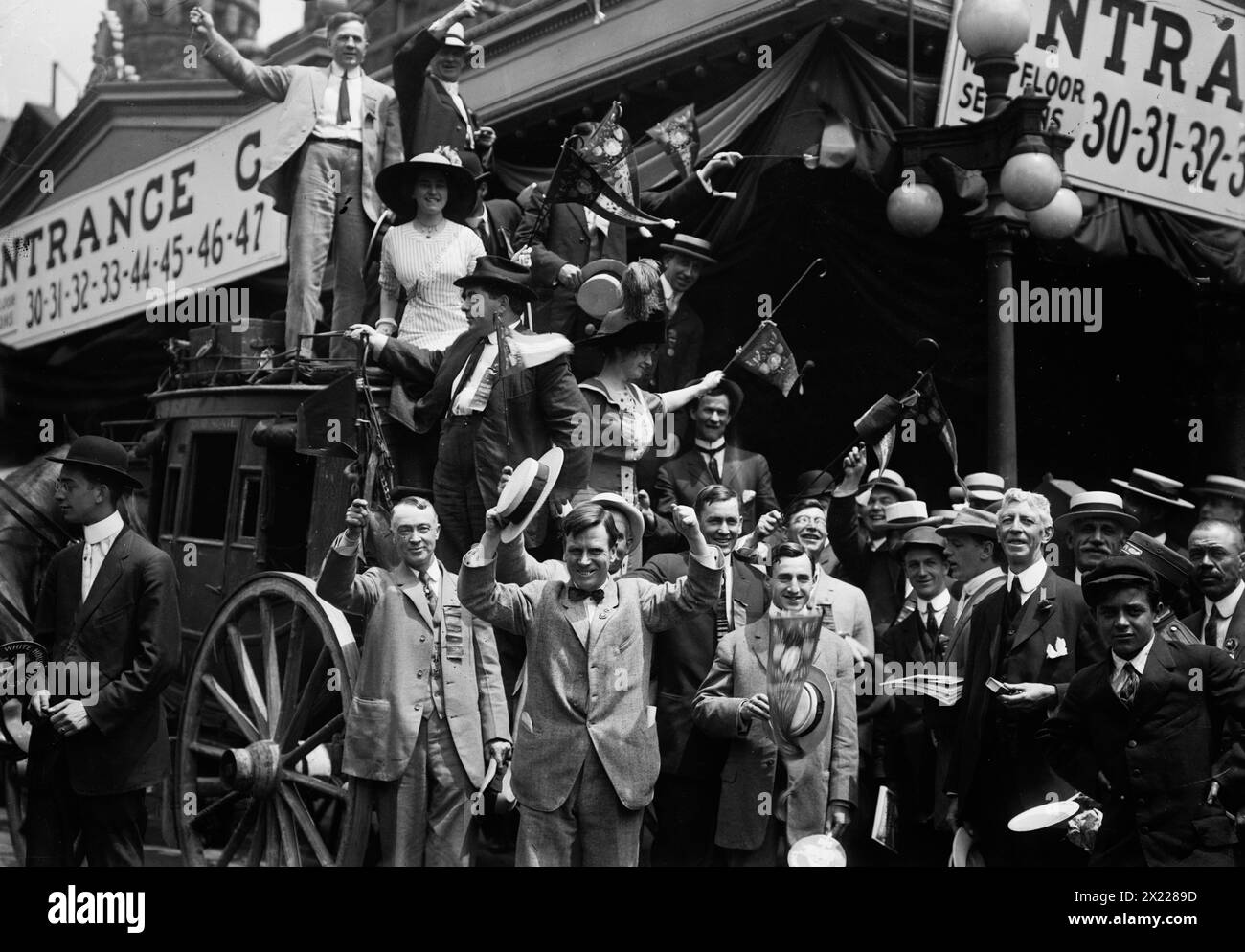 California delegates cheering on stagecoach at the 1912 Republican ...