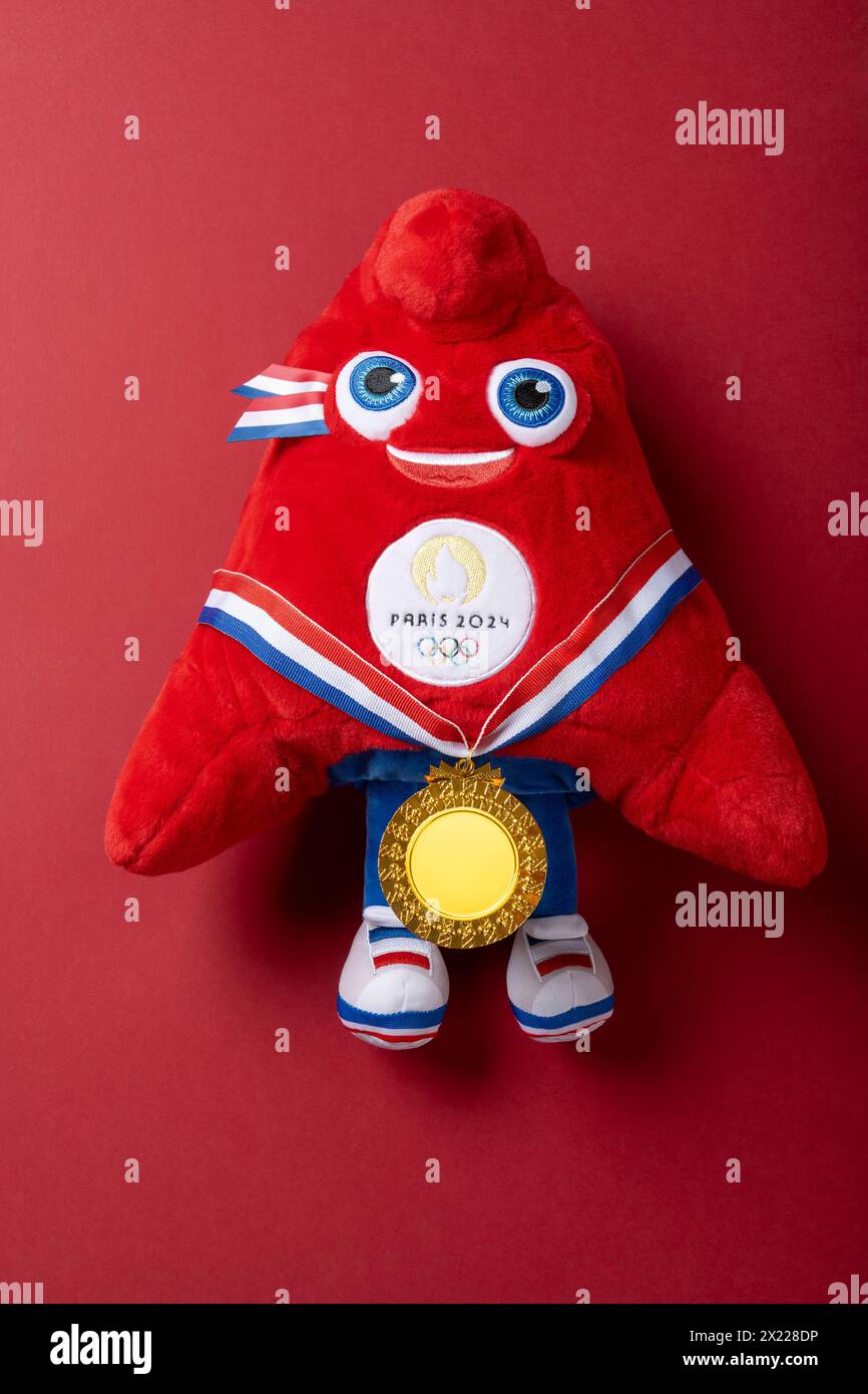 ZHONGSHAN China-April 11 2024:Paris Olympic Games 2024 mascot the ...