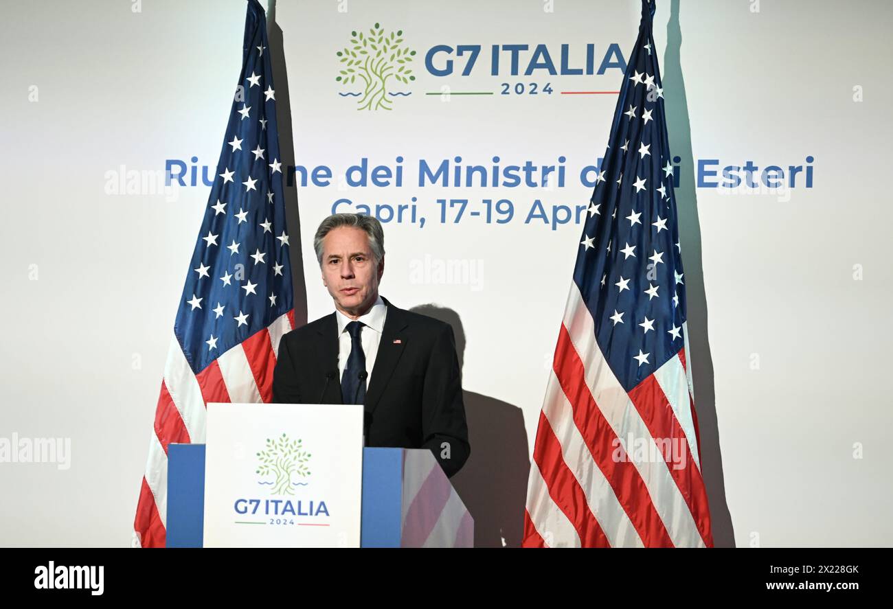 Capri, Italy. 19th Apr, 2024. Antony Blinken, US Secretary of State ...