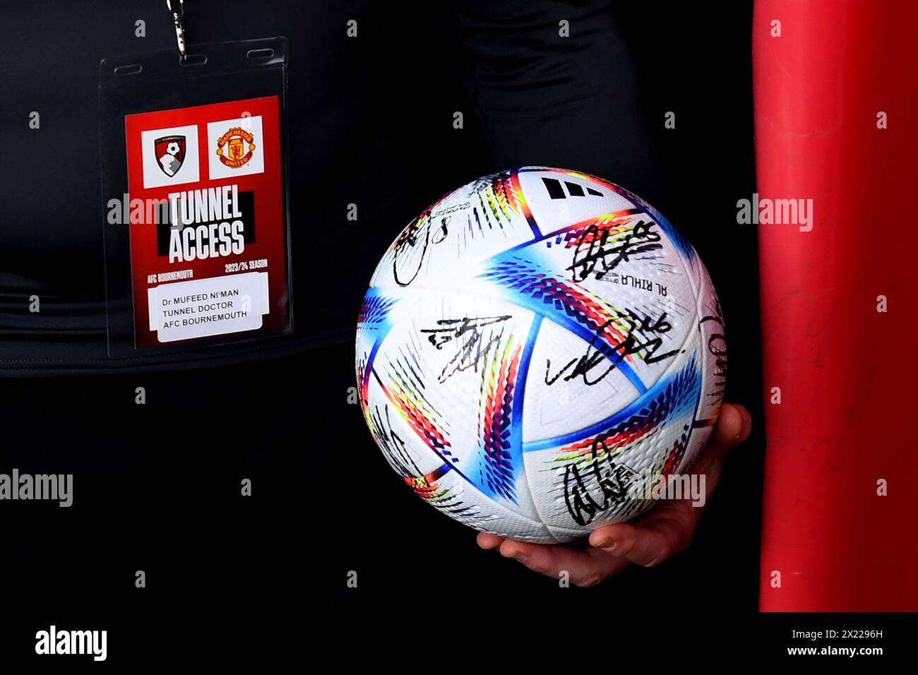 A signed match ball is held by the tunnel - AFC Bournemouth v ...