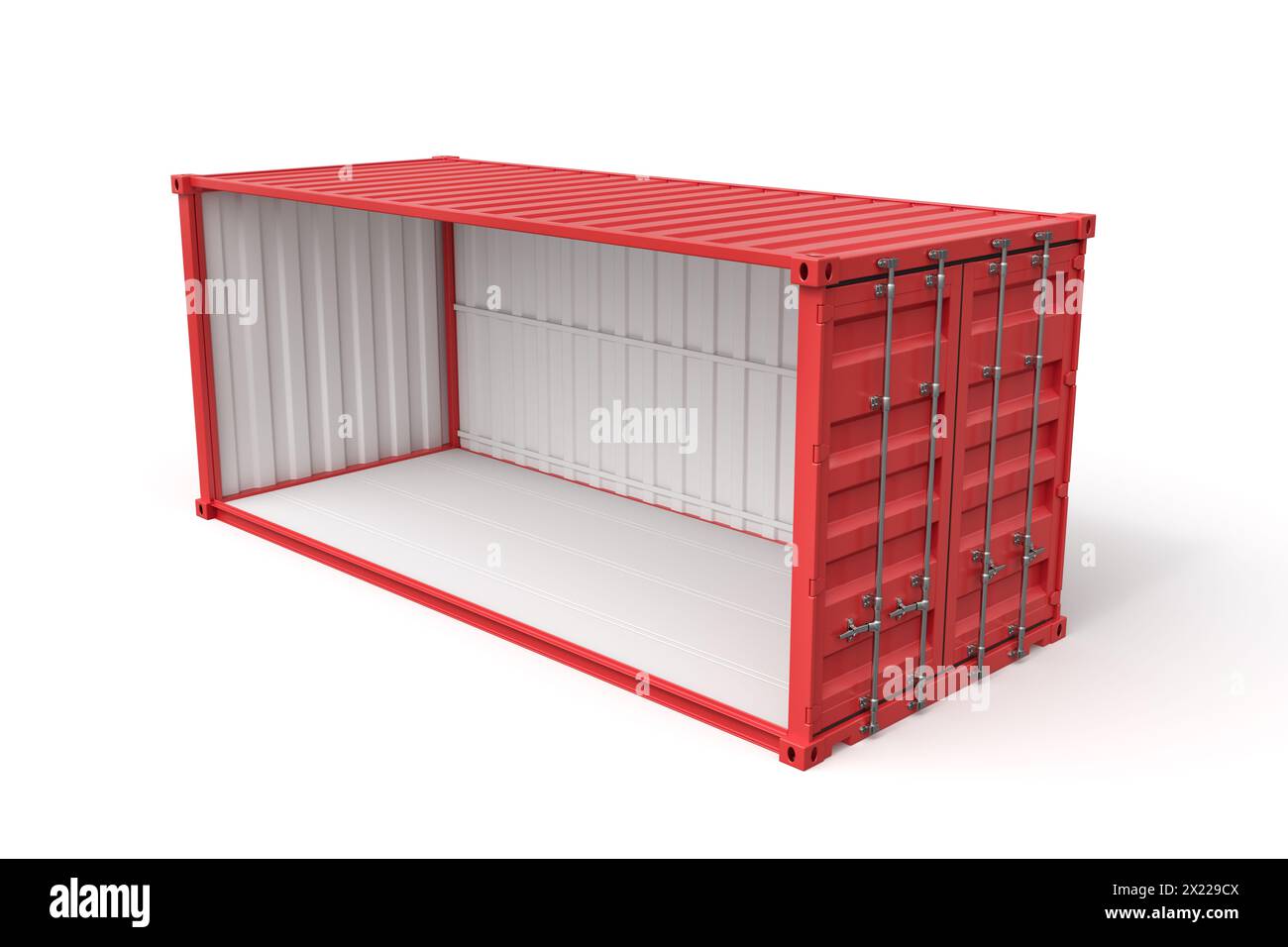 3d rendering of open empty red shipping container side view isolated on ...