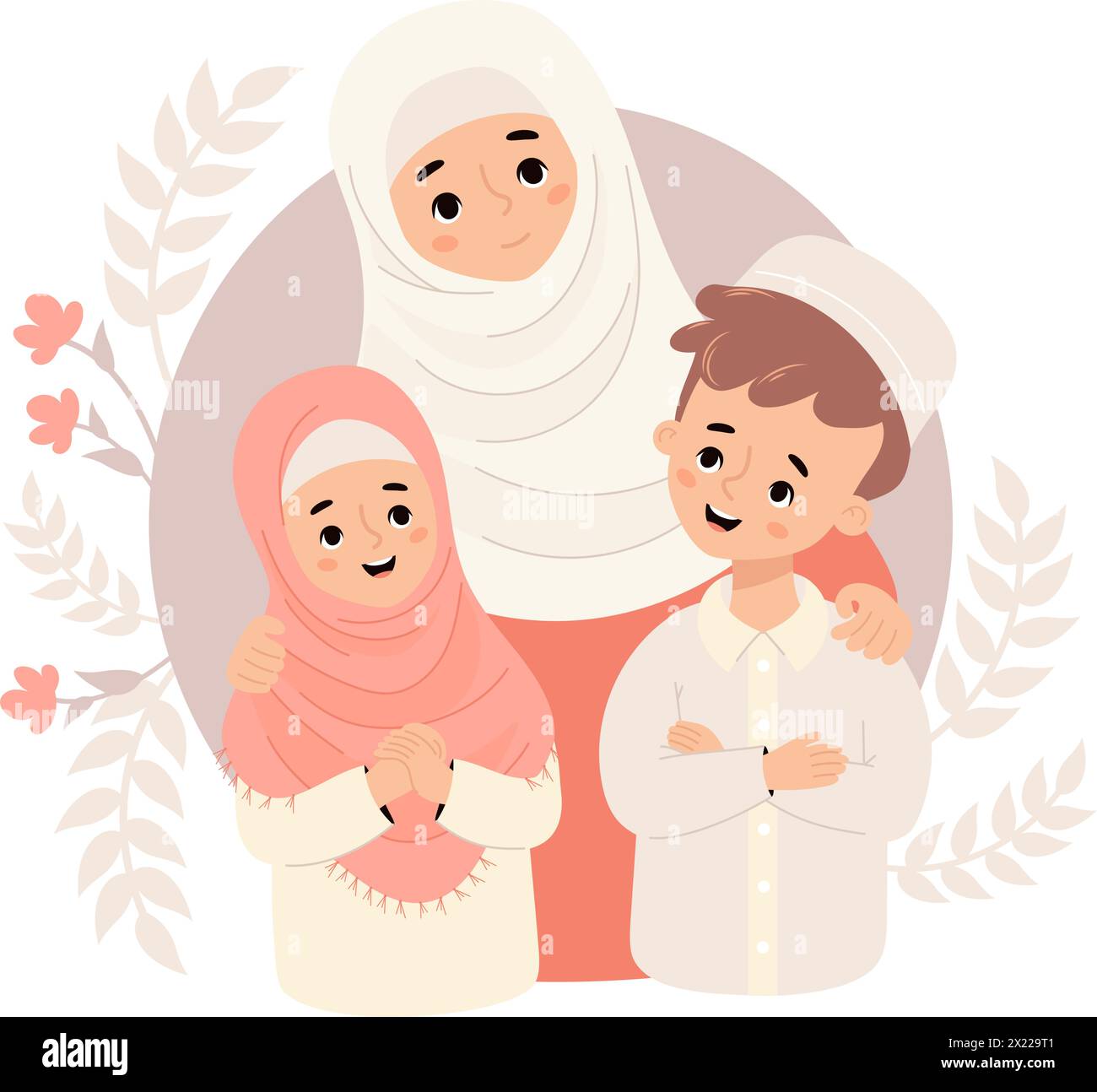 Happy muslim family. Cute islamic mother in hijab with smiling children ...