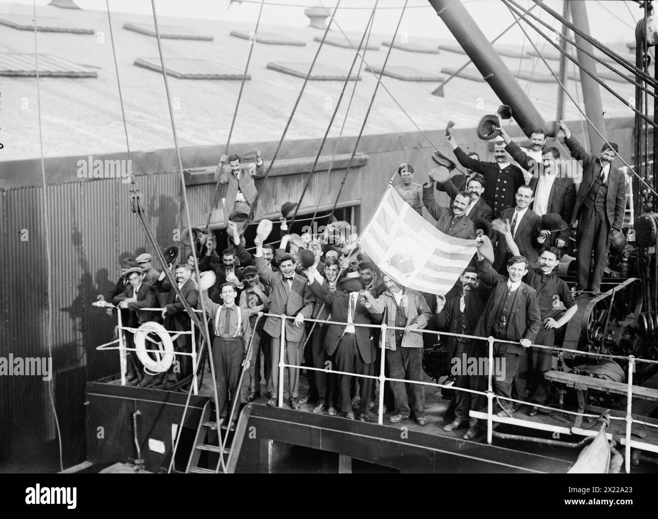 Greeks departing on MADONNA, 1912. Photo taken when Greek immigrants ...