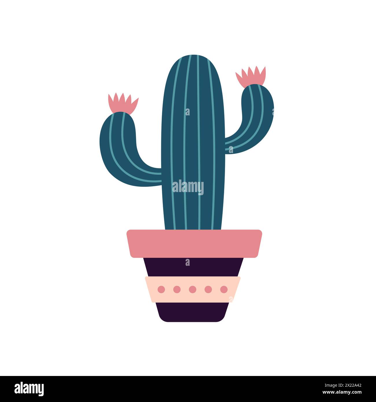 Colorful blooming cacti, succulent in pot. Cute hand drawn sketch of ...