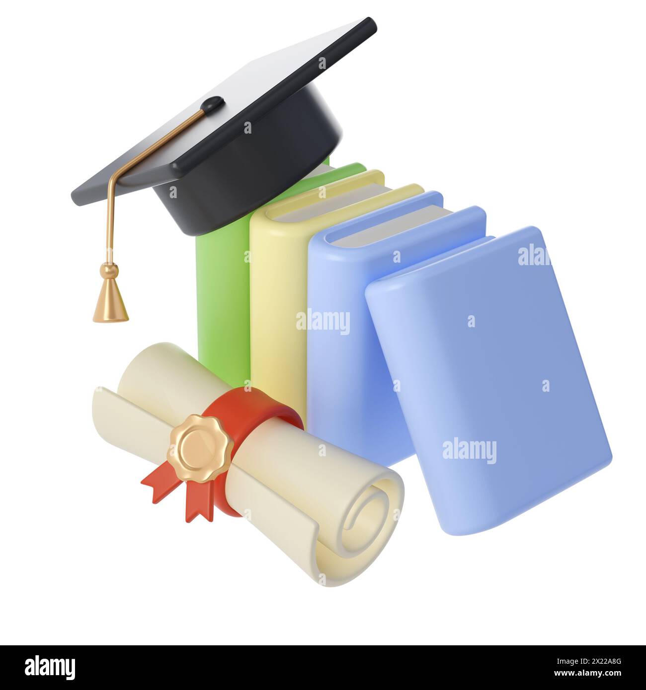 3D Closed Books and university or college black cap Icon. Render ...