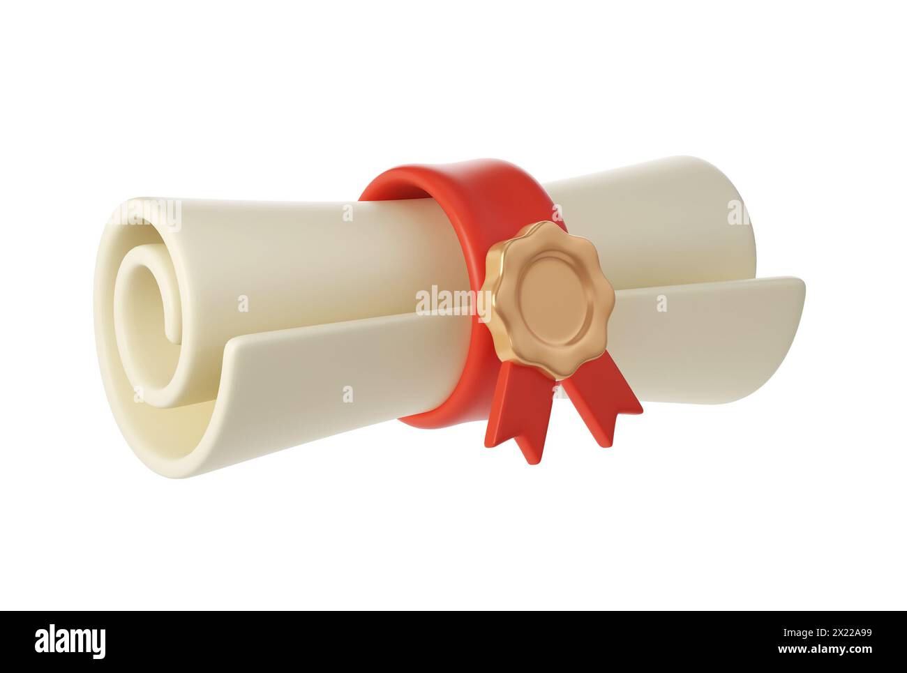 3d illustration of Degree Diploma or graduation scroll with red ribbon ...