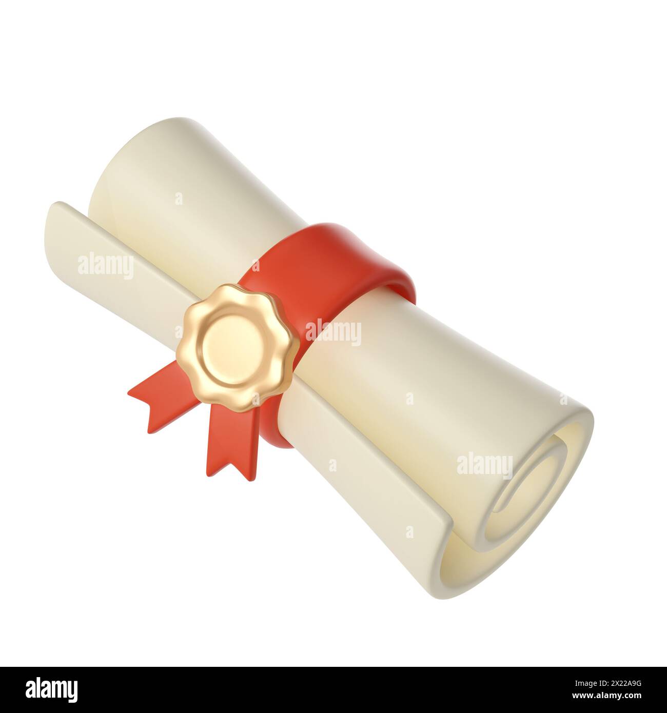 3d illustration of Degree Diploma or graduation scroll with red ribbon ...
