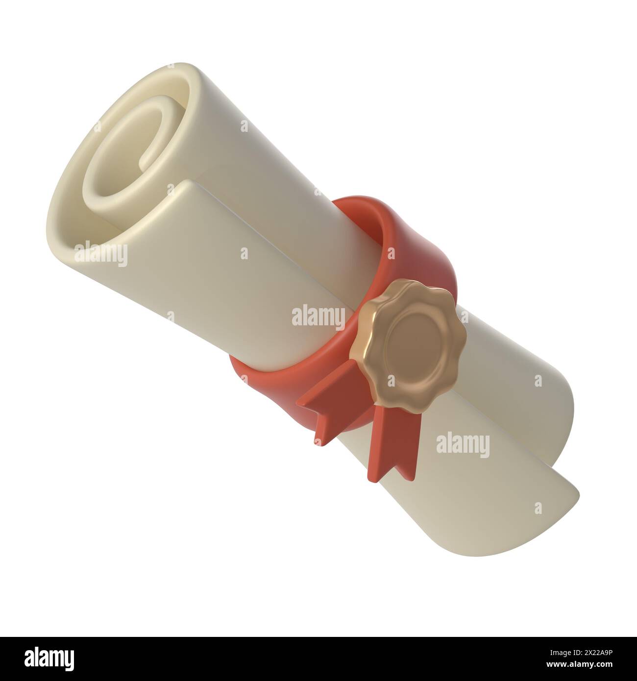 3d illustration of Degree Diploma or graduation scroll with red ribbon ...
