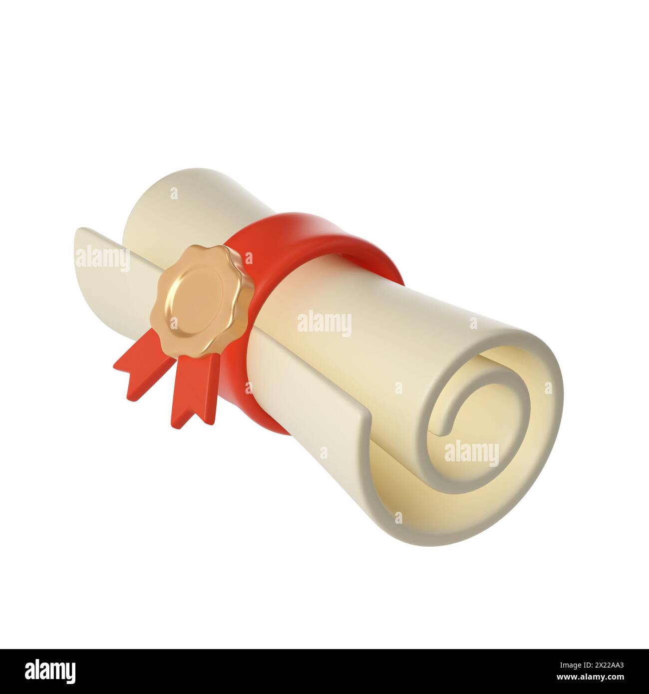 3d illustration of Degree Diploma or graduation scroll with red ribbon ...