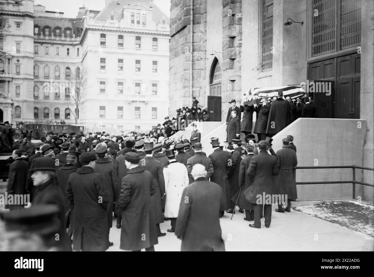 Reid Funeral - leaving the Cathedral, 1913. Shows crowds and casket ...