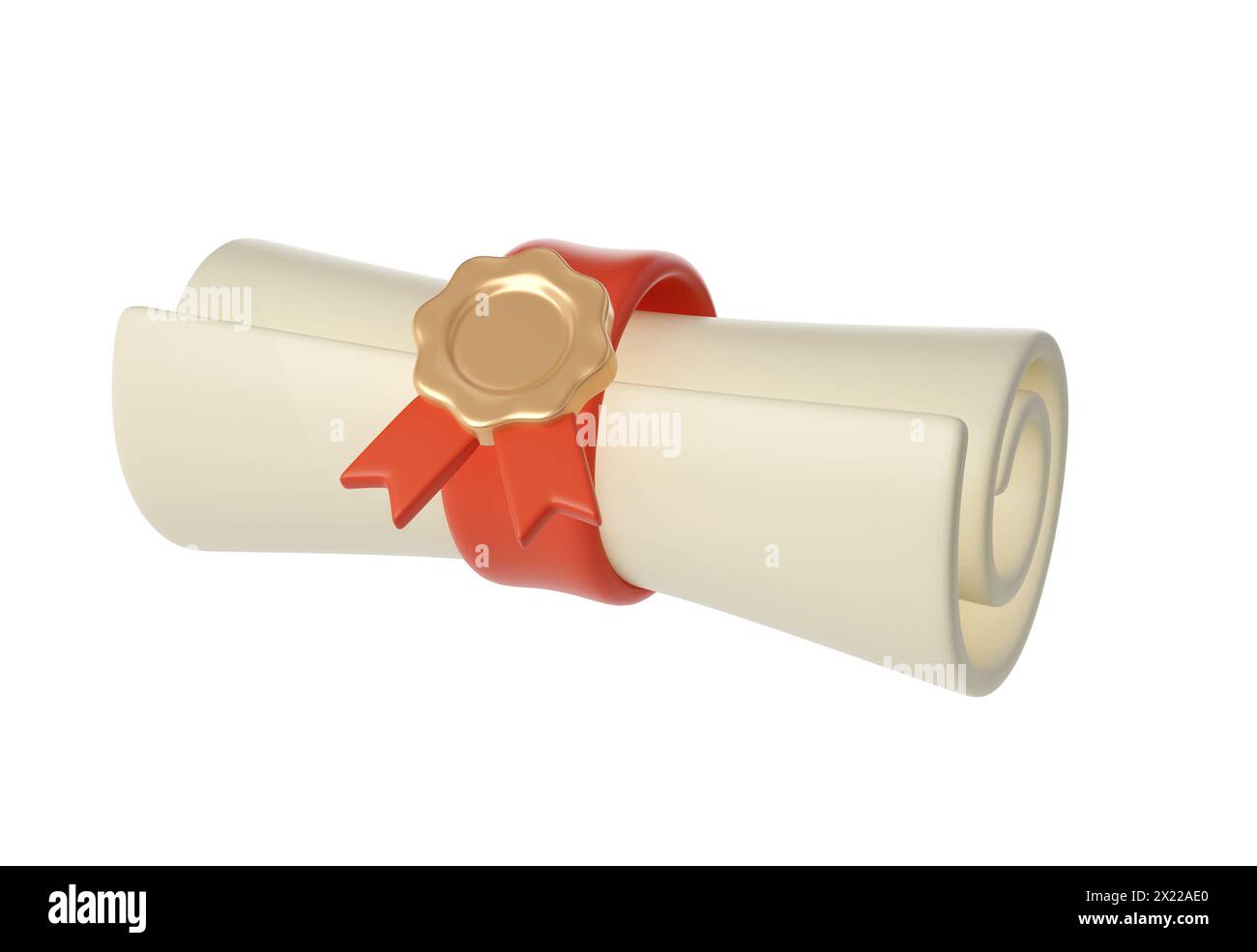 3d illustration of Degree Diploma or graduation scroll with red ribbon ...