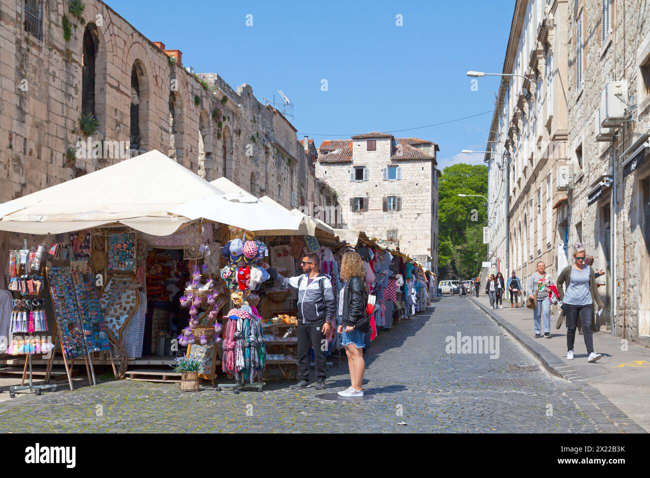 Split, Croatia, April 17 2019: Hrvojeva Street Market outside of the ...