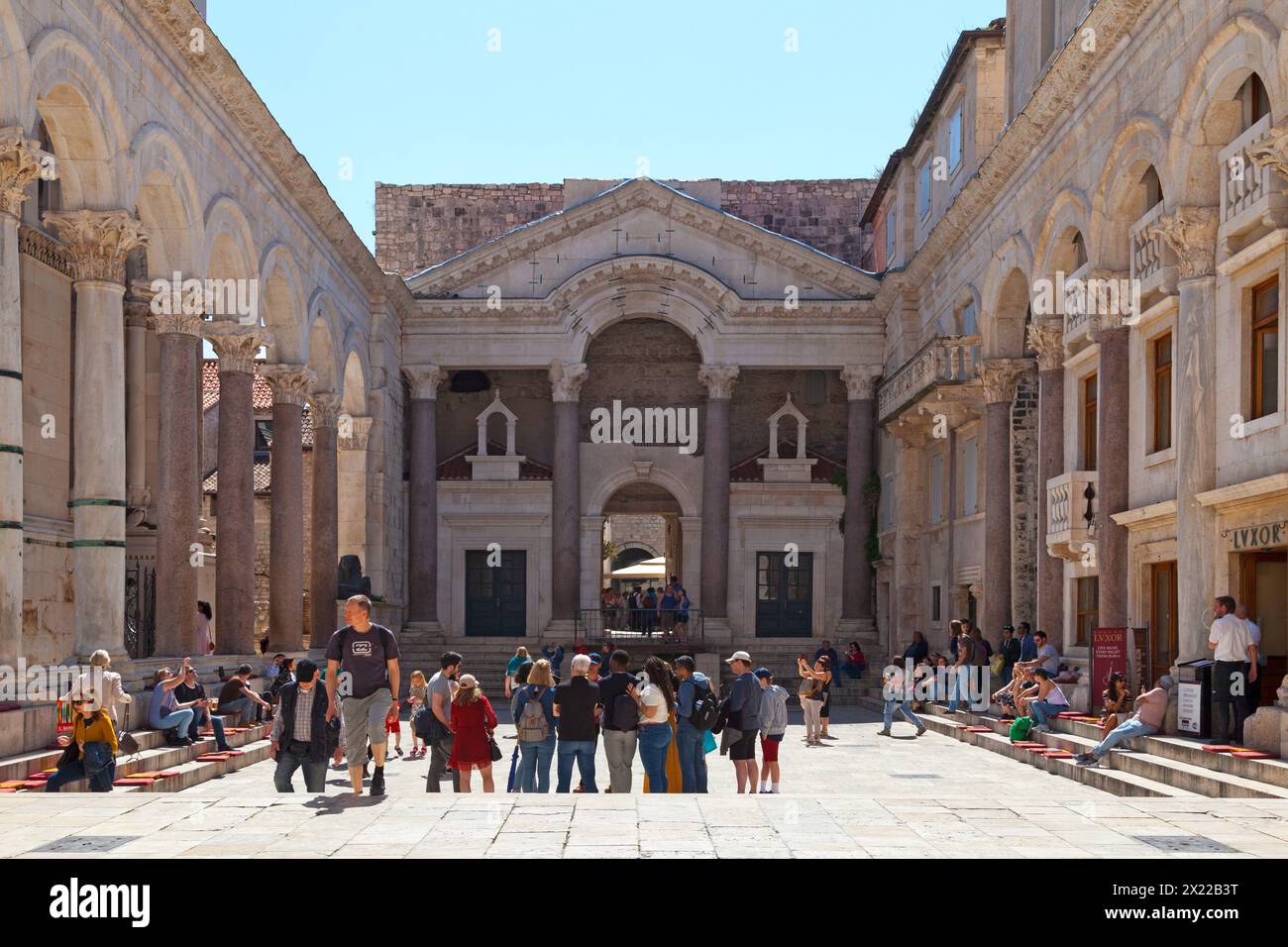 Split, Croatia, April 17 2019: Peristil Square in the old town is the ...