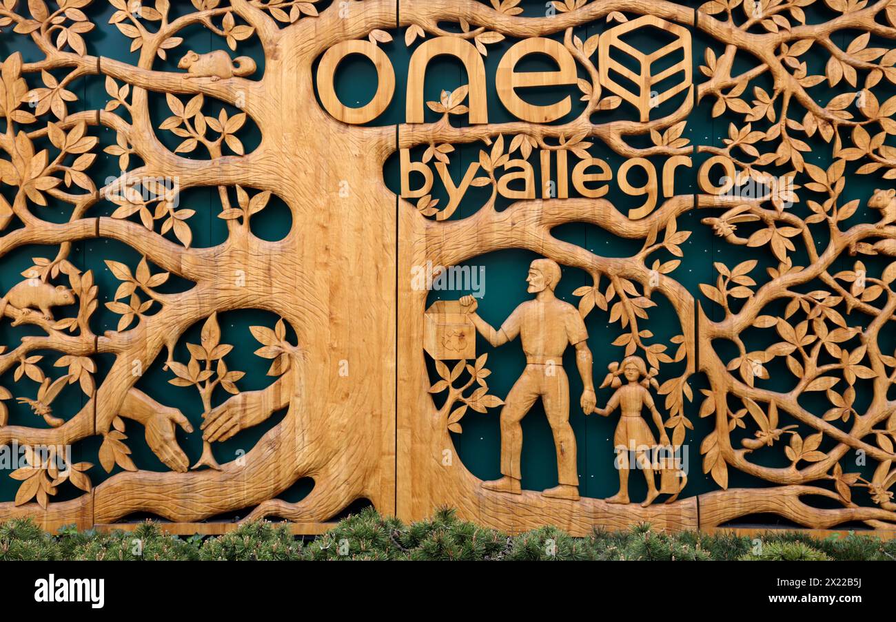 Cracow. Krakow. Poland. Wooden bas-relief on the backside of Allegro ...