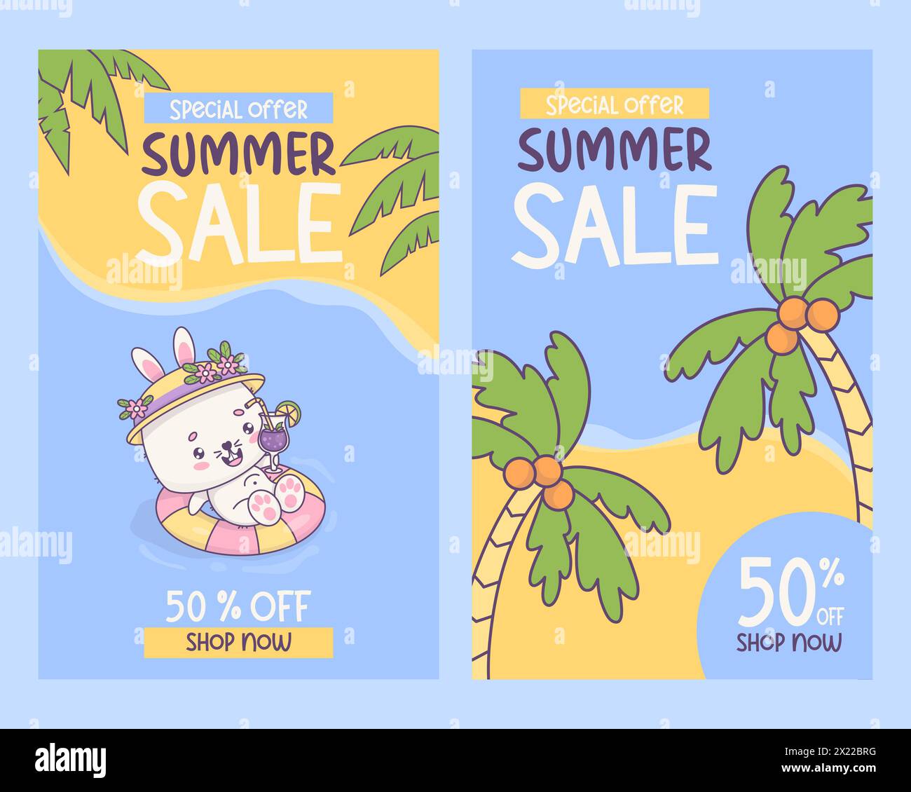 Poster summer sale discount. Happy bunny with cocktail swims on rubber ...