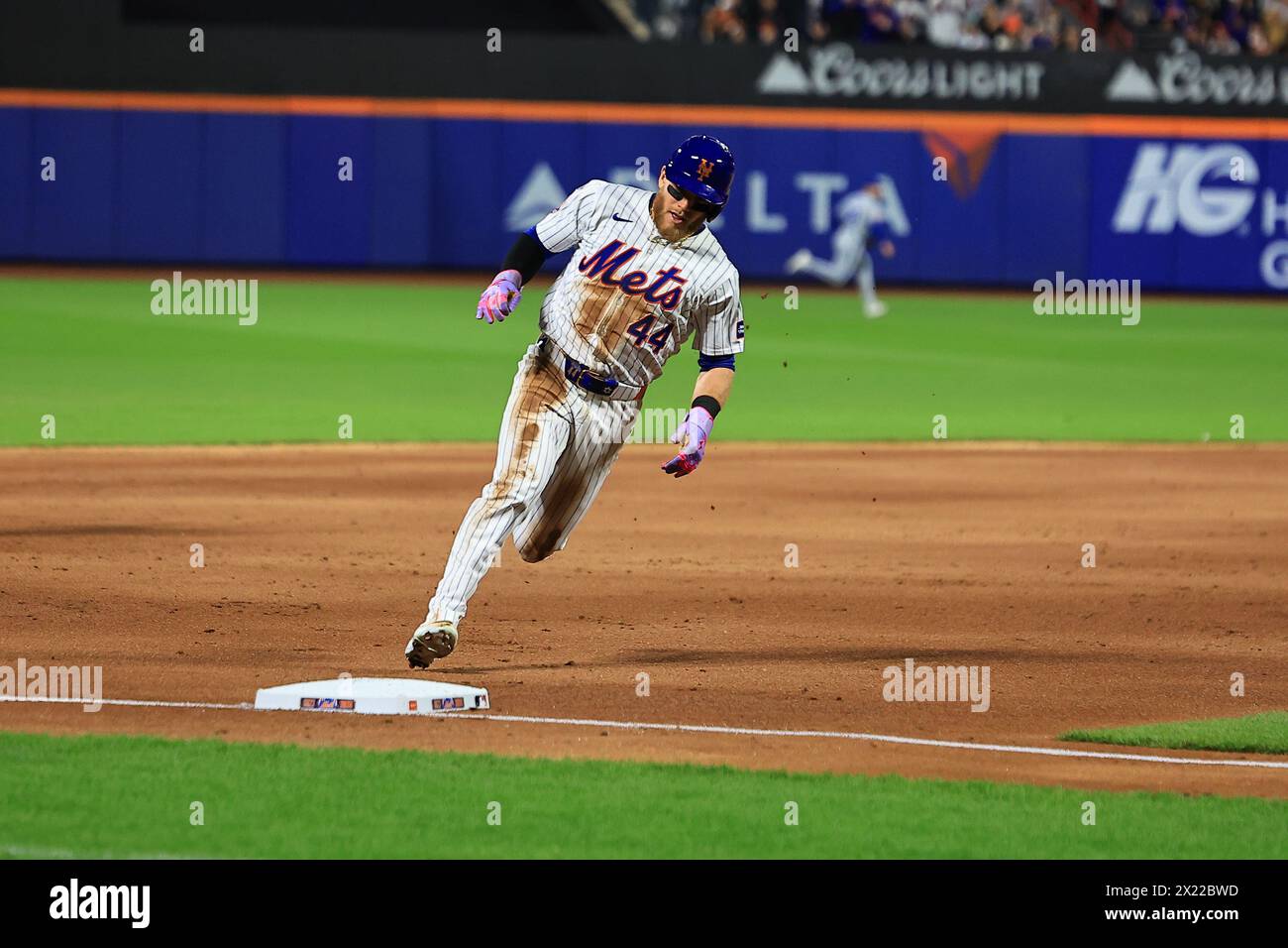 New York Mets Harrison Bader #44 rounds 3B to score during the third ...