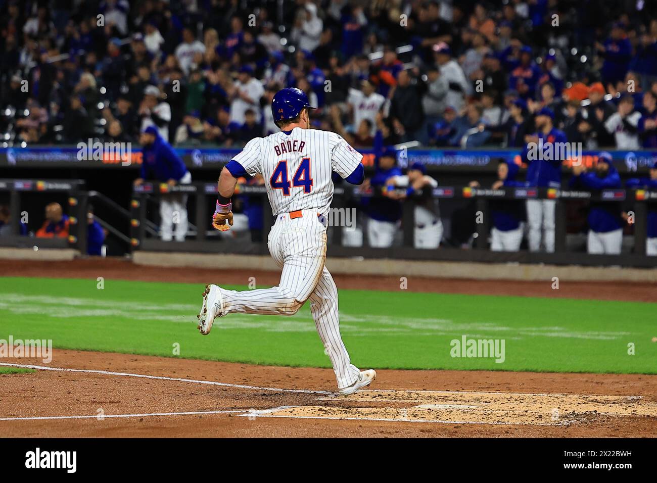 New York Mets Harrison Bader #44 rounds 3B to score during the third ...