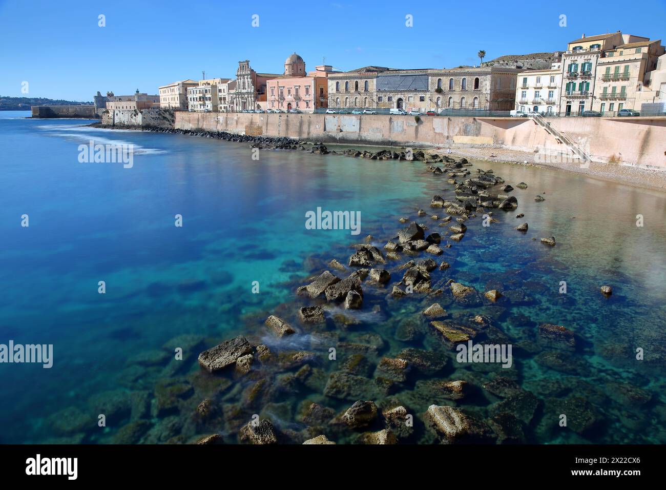 The Eastern rocky coast of Ortigia Island, Syracuse, Sicily, Italy ...
