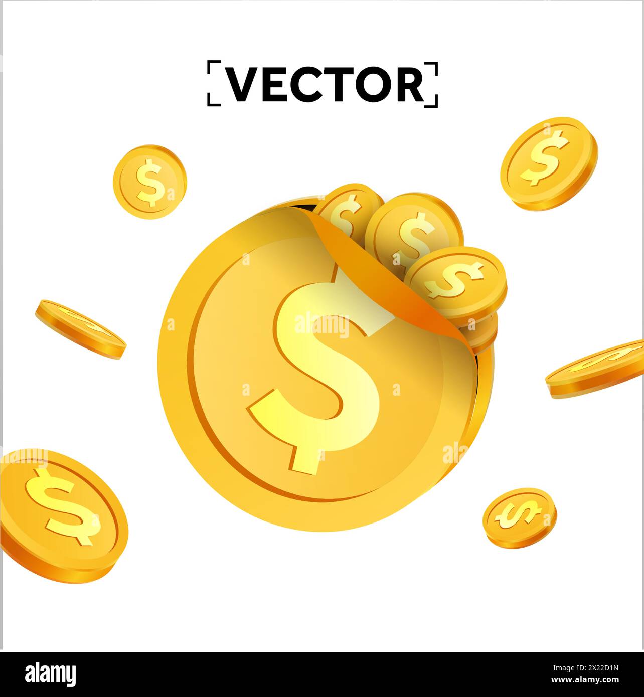 3d golden coins with dollar sign flying out, isolated on white ...