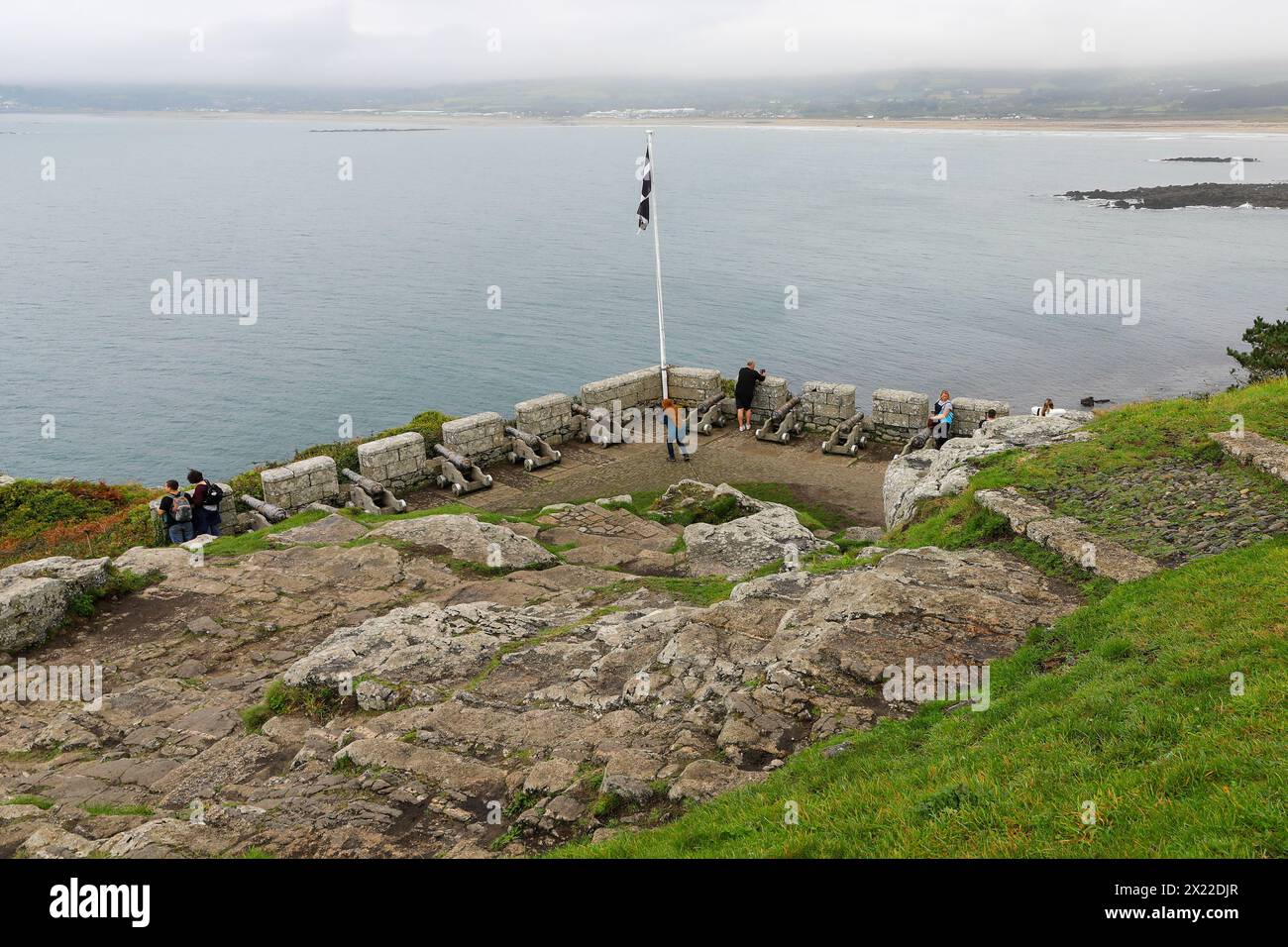 Cannons on the gun battery at on St Michael's Mount, a tidal island in ...