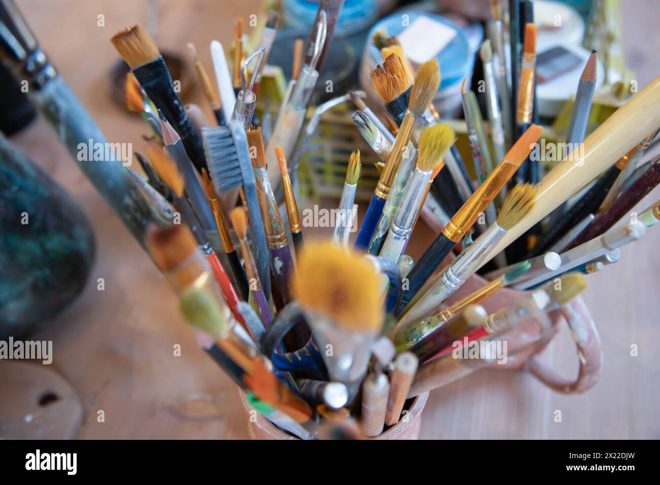Children paint brush high view hi-res stock photography and images - Alamy