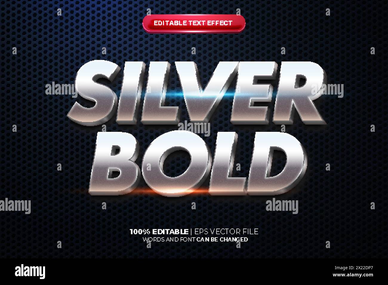 Silver Bold glow cinematic 3d editable text effect Stock Vector Image ...