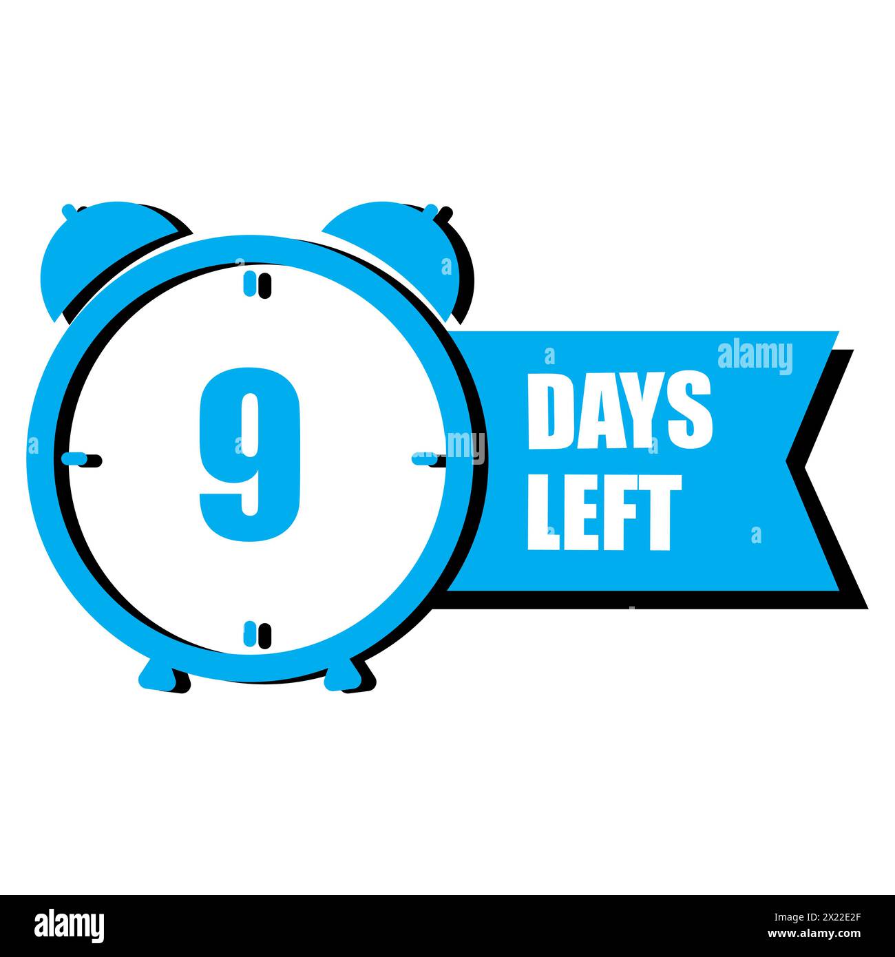 Blue alarm clock. Nine days left notification. Countdown banner design ...