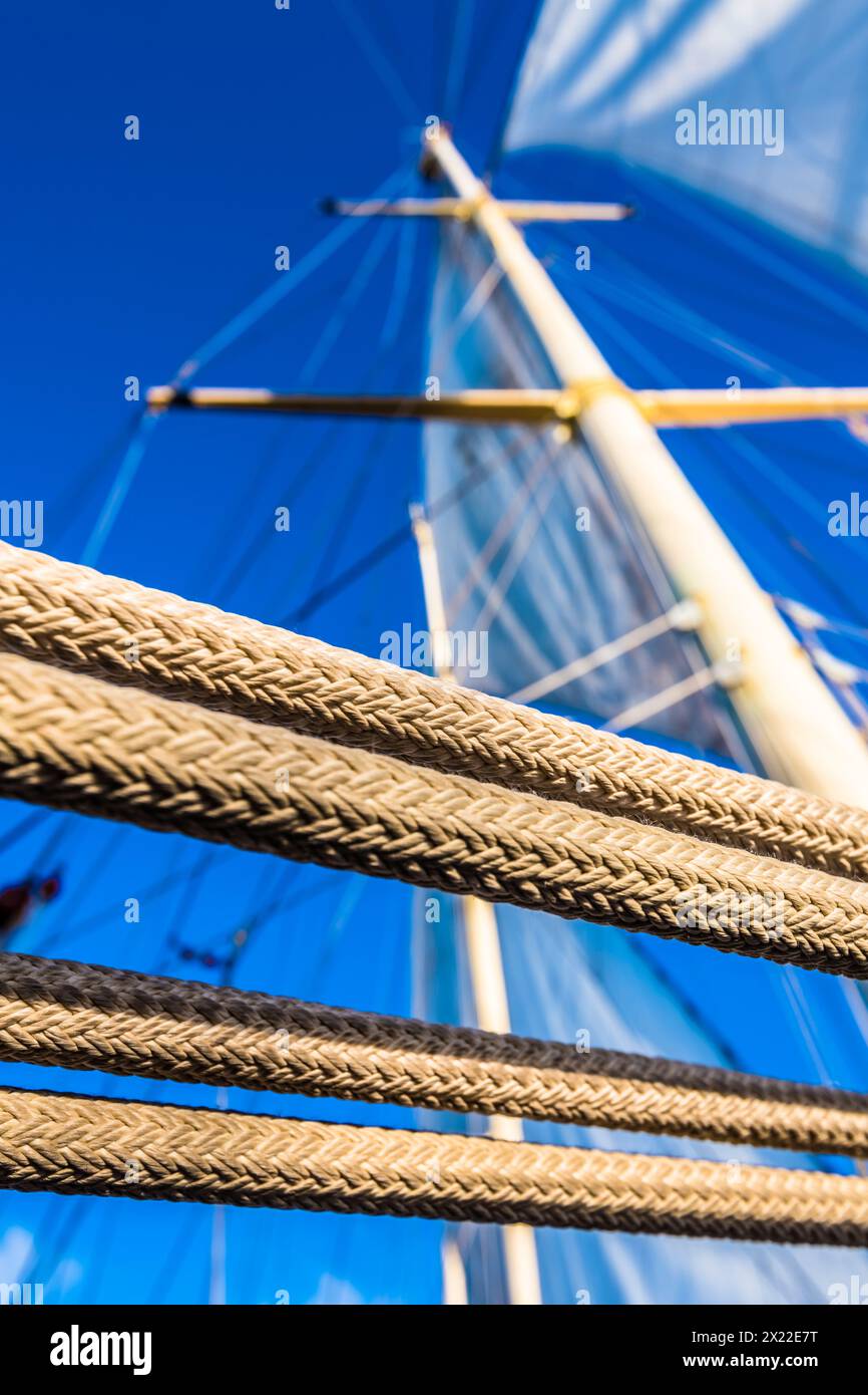 Rigging, sailing ship, St. George`s, Grenada, Lesser Antilles Stock ...