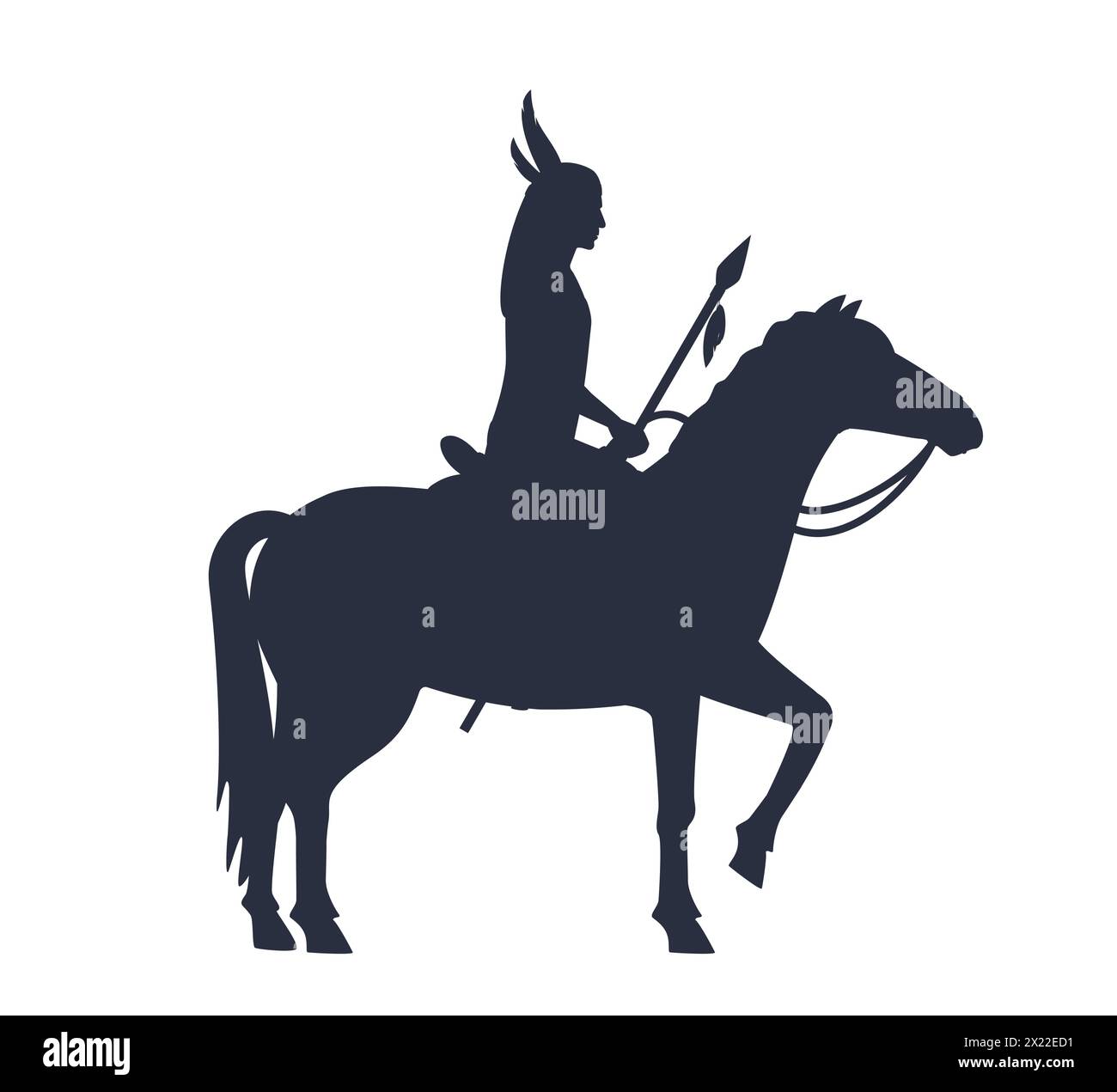 Native american indian warrior silhouette with a spear riding horse ...