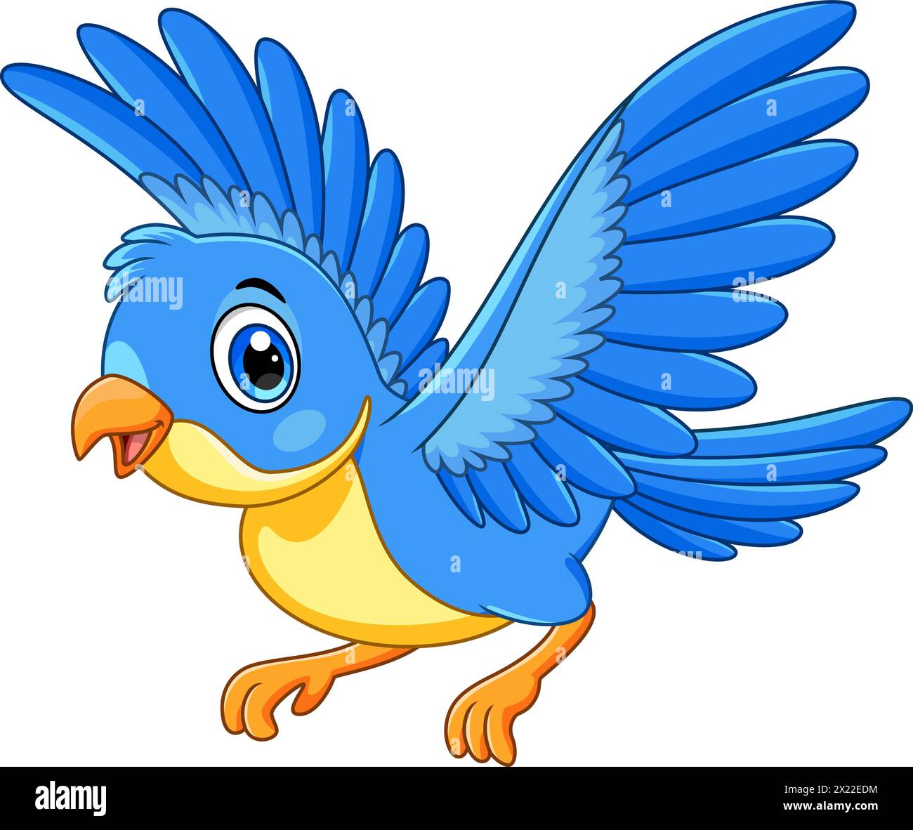 Cute blue bird cartoon flying on white background Stock Vector Image ...