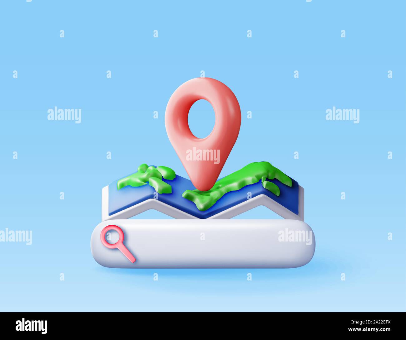 3D location folded paper map, search bar and pin Stock Vector Image ...