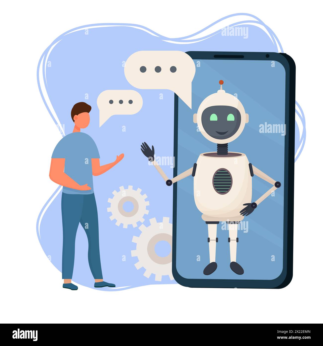 Customer Having Dialog With Chat Bot On Smartphone Man Character