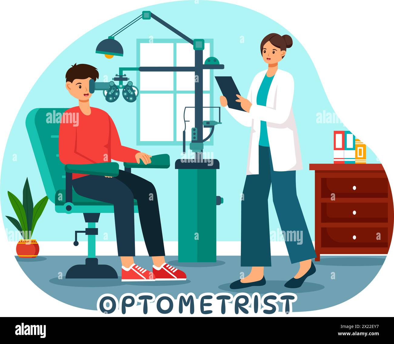 Optometrist Vector Illustration with Ophthalmologist Checks Patient ...