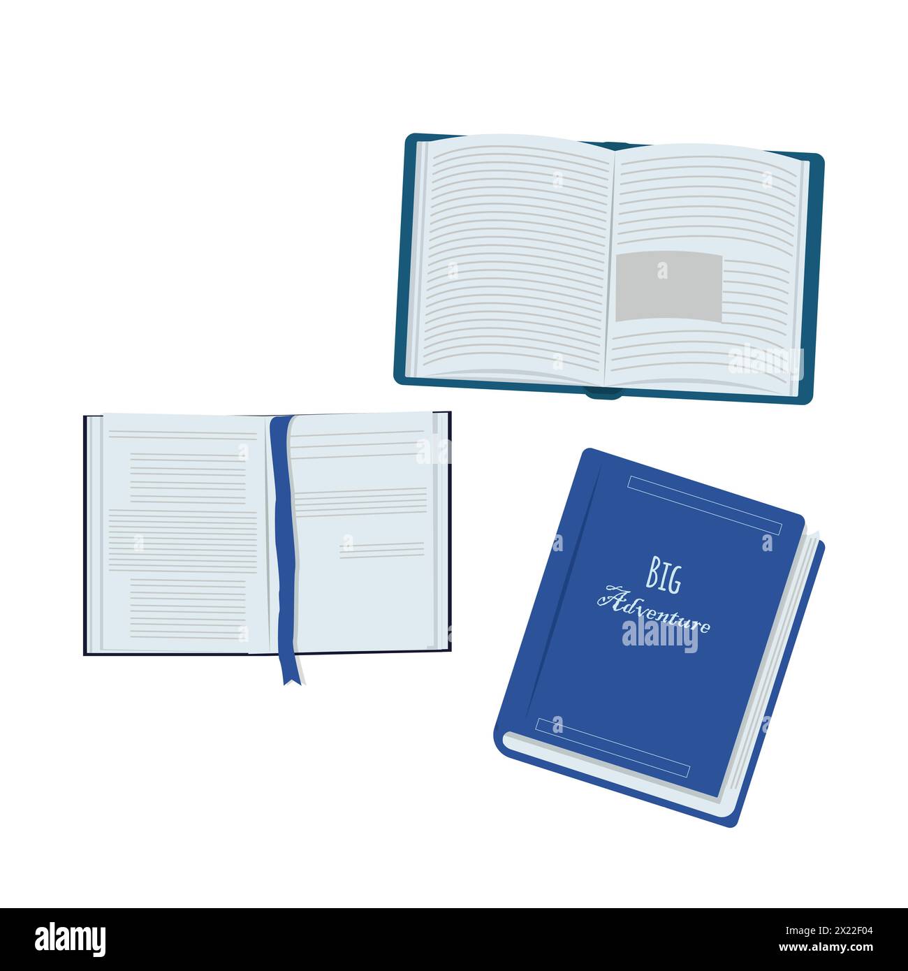 Set of books, closed and open view isolated on white background ...