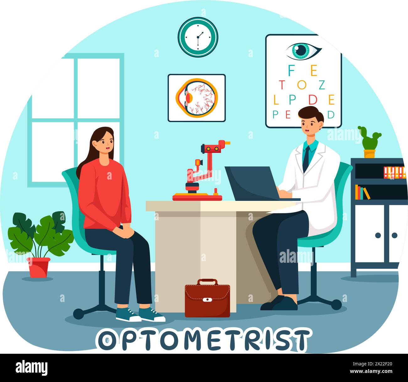 Optometrist Vector Illustration with Ophthalmologist Checks Patient ...